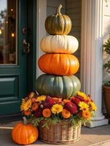 25 Eye-Catching Pumpkin Stack Displays for Your Porch