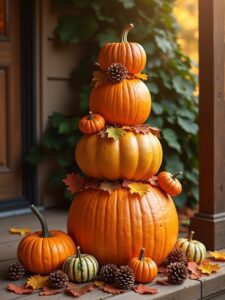 25 Eye-Catching Pumpkin Stack Displays for Your Porch